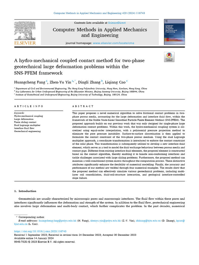 A Hydro-Mechanical Coupled Contact Method For Two-Phase Geotechnical Large Deformation Problems ...