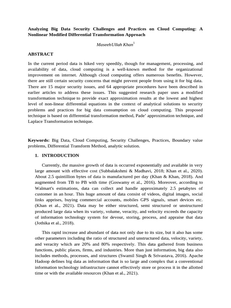 Analyzing Big Data Security Challenges and Practices An Modified Differential Transformation ...