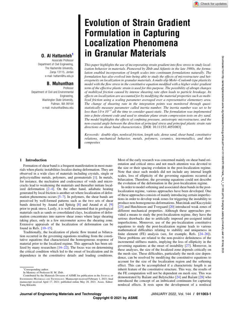 Evolution of Strain Gradient Formulation in Capturing Localization Phenomena in Granular ...