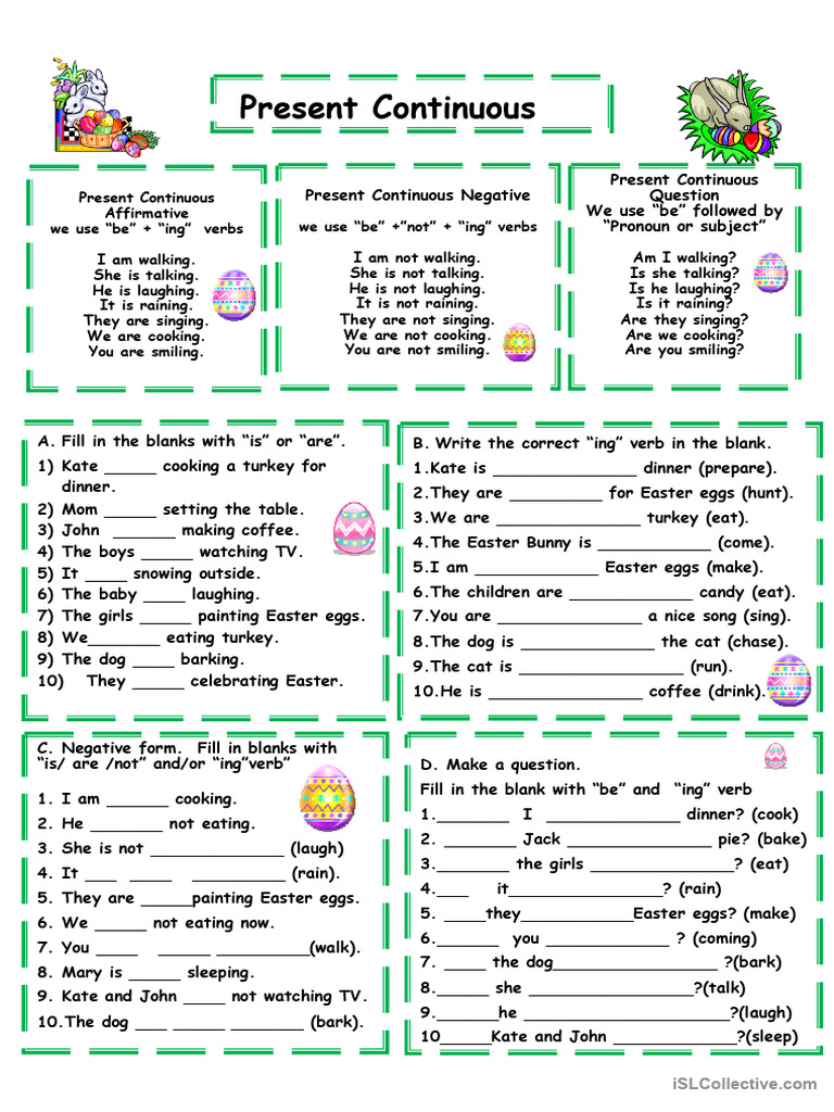 Present Continuous - Worksheet | PDF