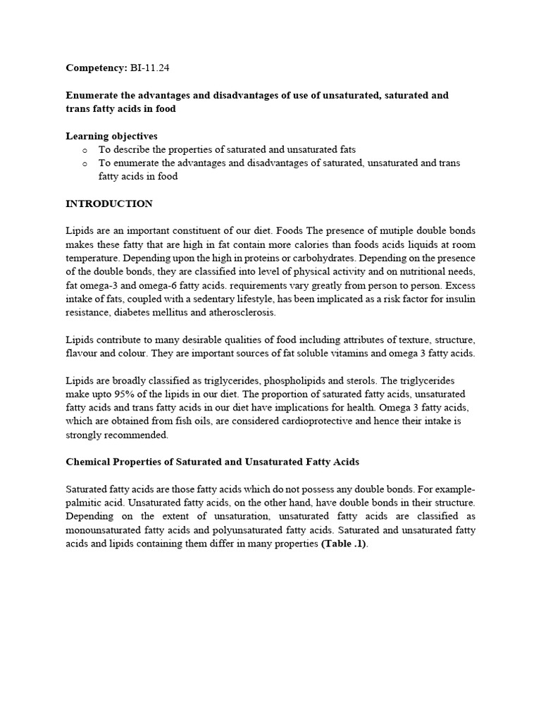 BI 11.24 - Unsaturated, Saturated and TRans Fats | PDF | Fat | Fatty Acid