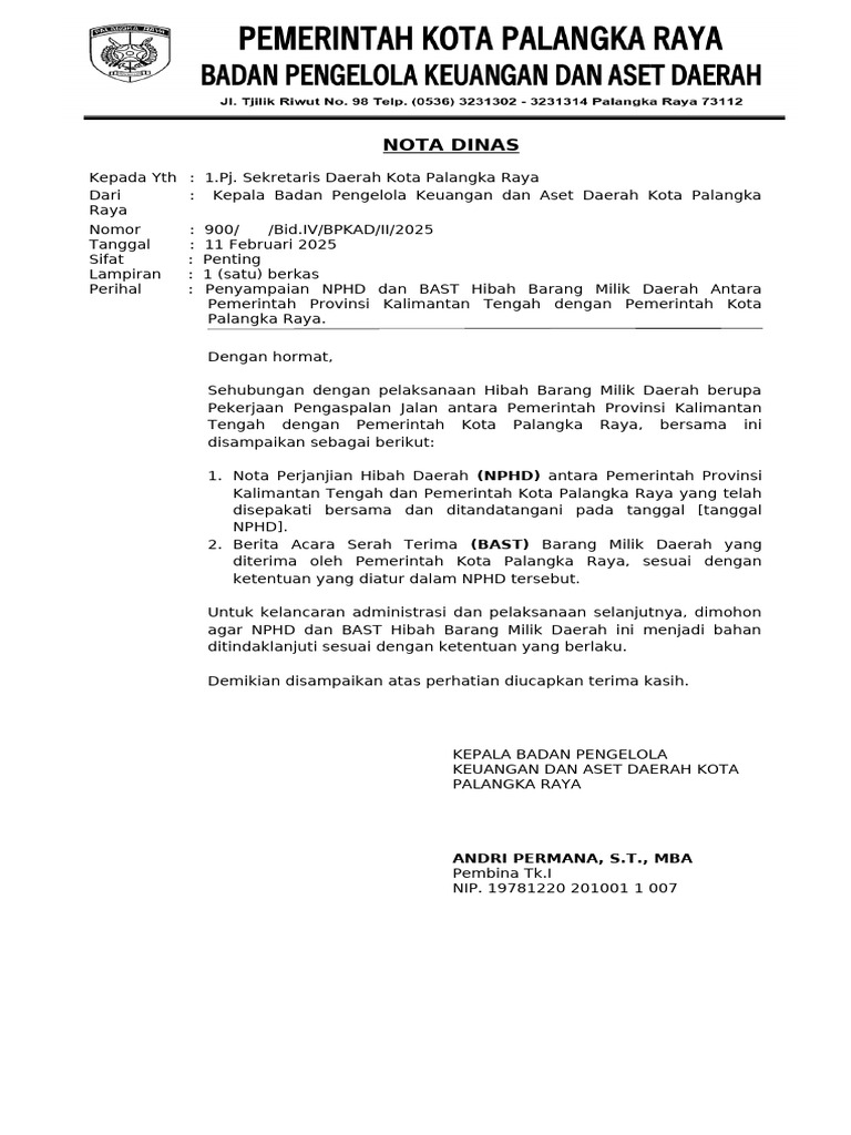 Nota Dinas NPHD Dan Bast Provinsi | PDF