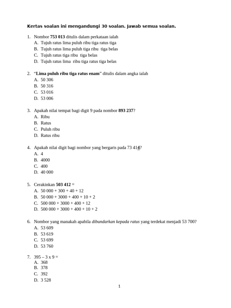 Matematik Tahun 5 Pertengahan Tahun 2025 | PDF