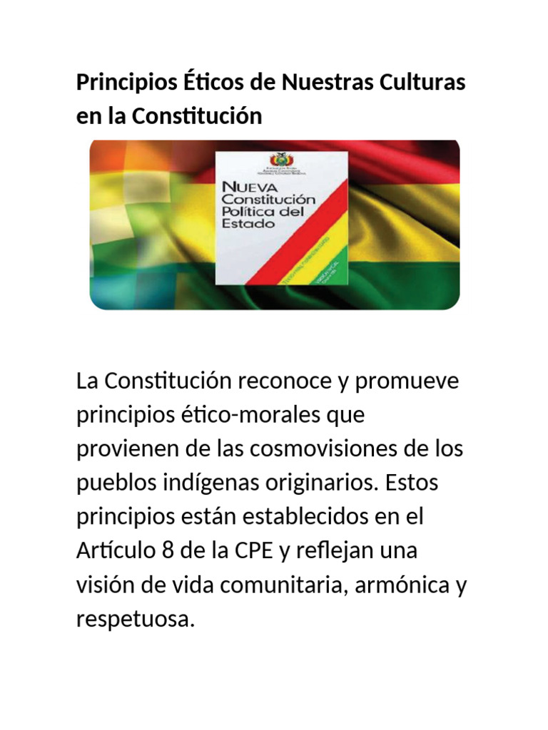 Principios Éticos de Nuestras Culturas en La Constitución | PDF
