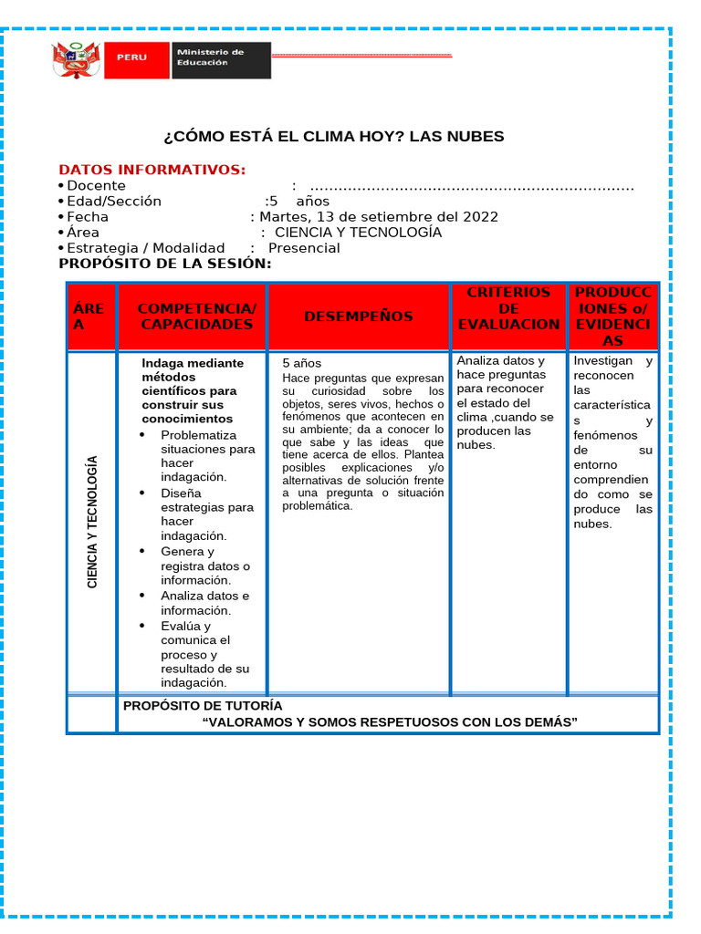 Sesion 2 Cómo Está El Clima Hoy Las Nubes Paula | PDF | Amor | Evaluación