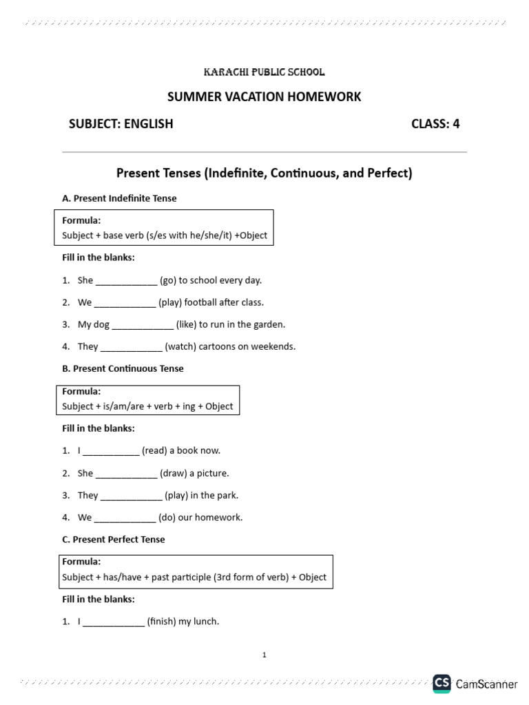 Vacation Worksheet - English.4 | PDF | Verb | Grammatical Tense