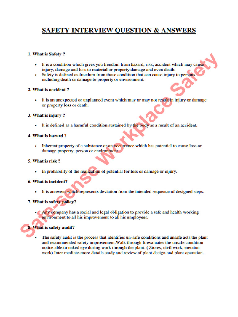 Safety Interview Question Answers | PDF