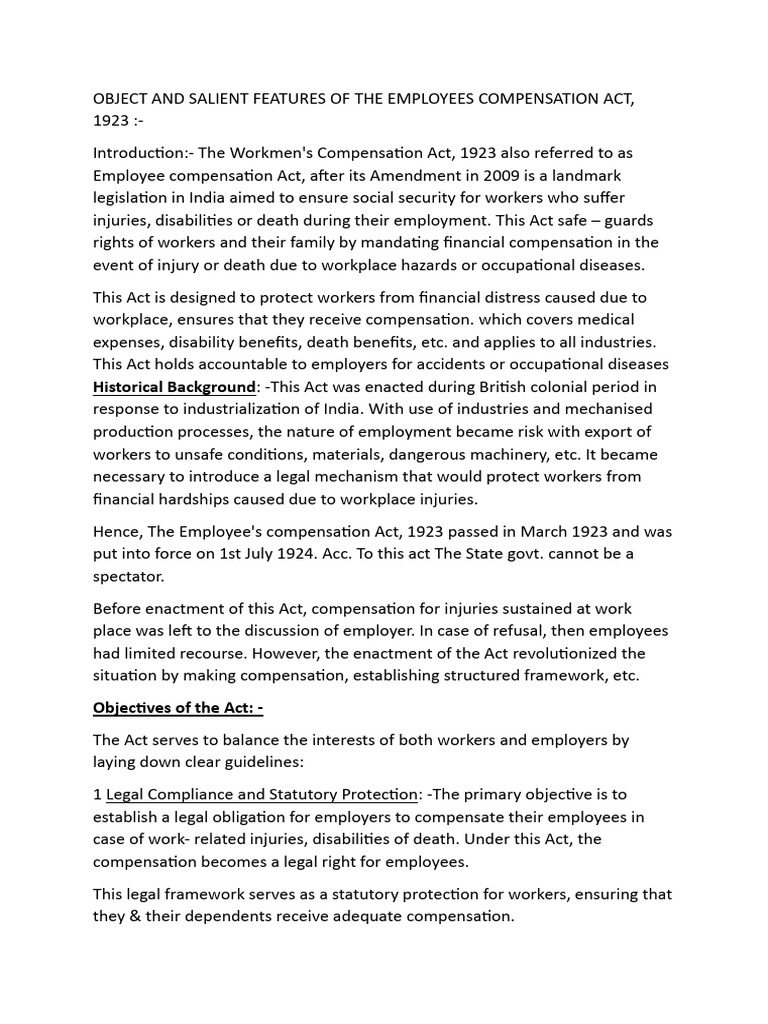 Object and Salient Features of The Employees Compensation Act | PDF | Employment | Occupational ...