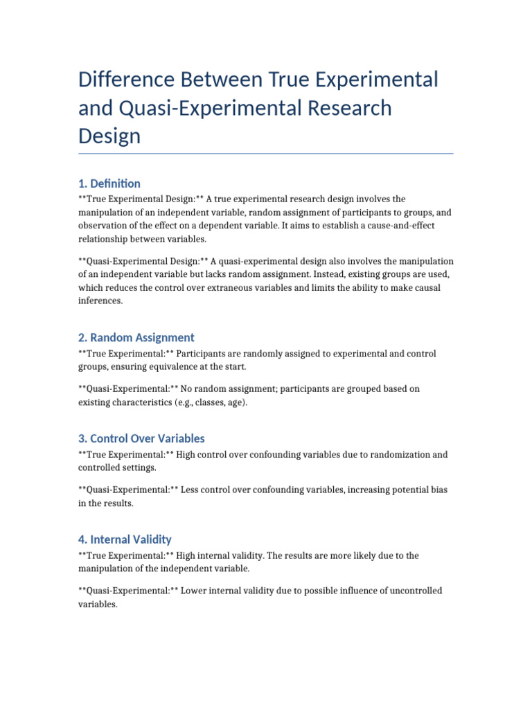 True Vs Quasi Experimental Design | PDF | Experiment | Research Methods