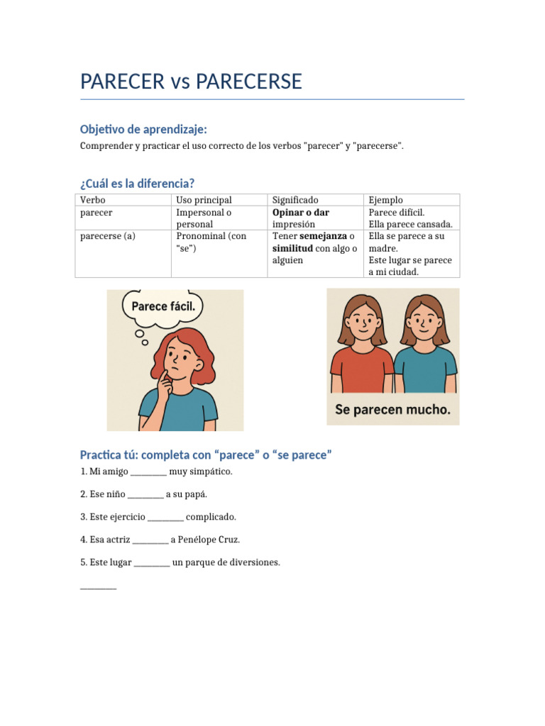 Diferencias entre parecer y parecerse | PDF