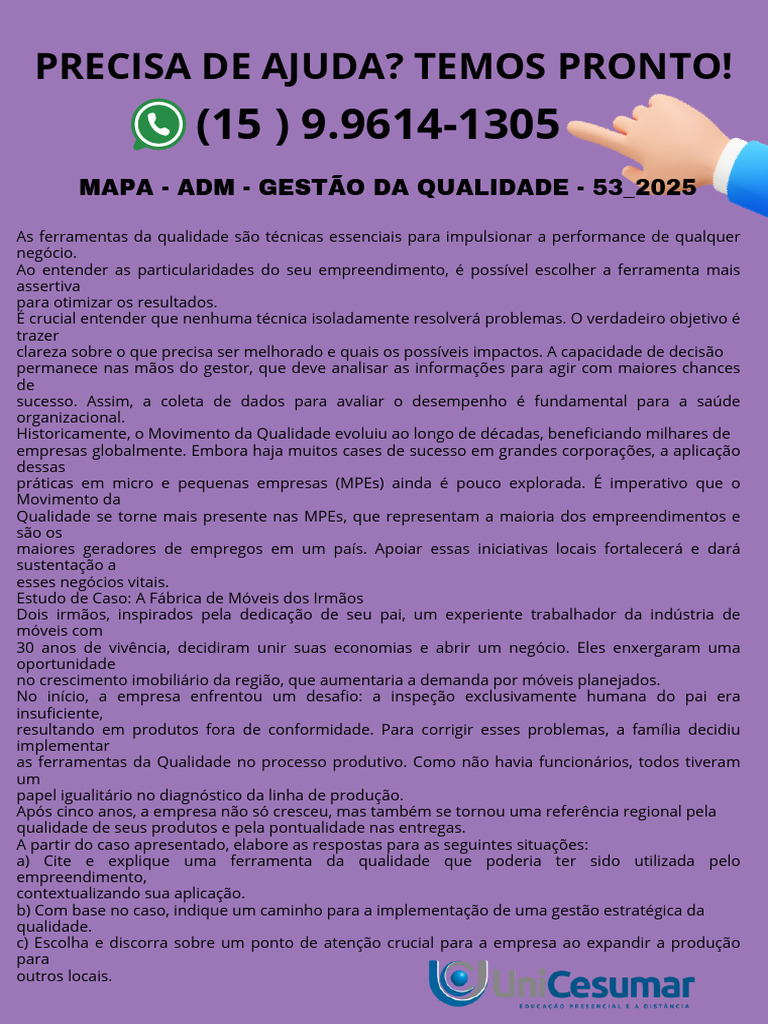 Precisa de Ajuda? Temos Pronto!: Mapa - Adm - Gestão Da Qualidade - 53 - 2025 | PDF | Qualidade ...