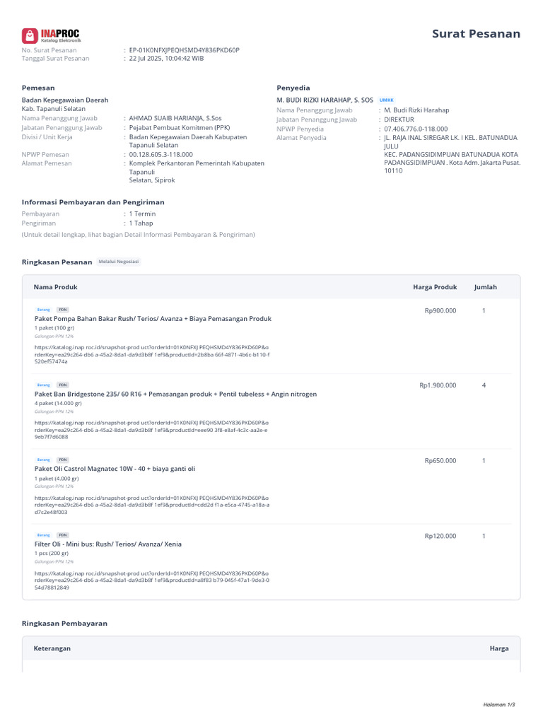 Surat Pesanan Dpp 03 Pemeliharaan Kendi Bb 1148 g | PDF