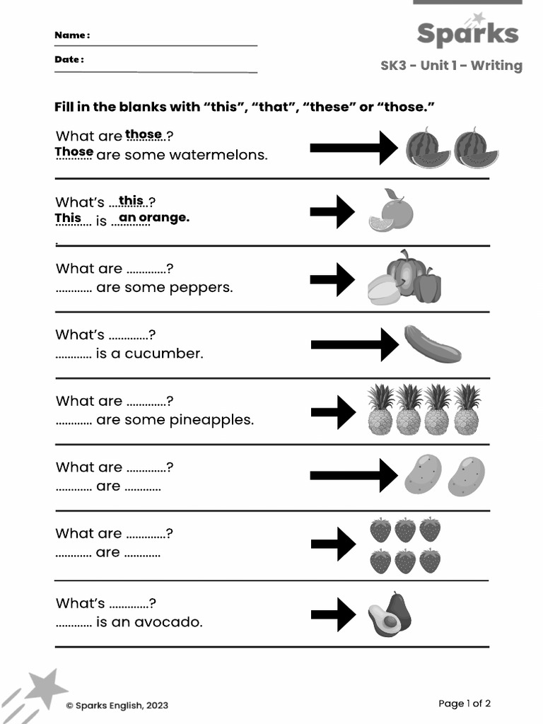 SK3 - U1 - L2 Writing Worksheet BW | PDF