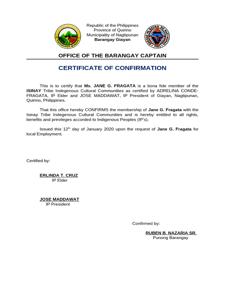 Certificate of Confirmation for Isinay Tribe Membership | PDF