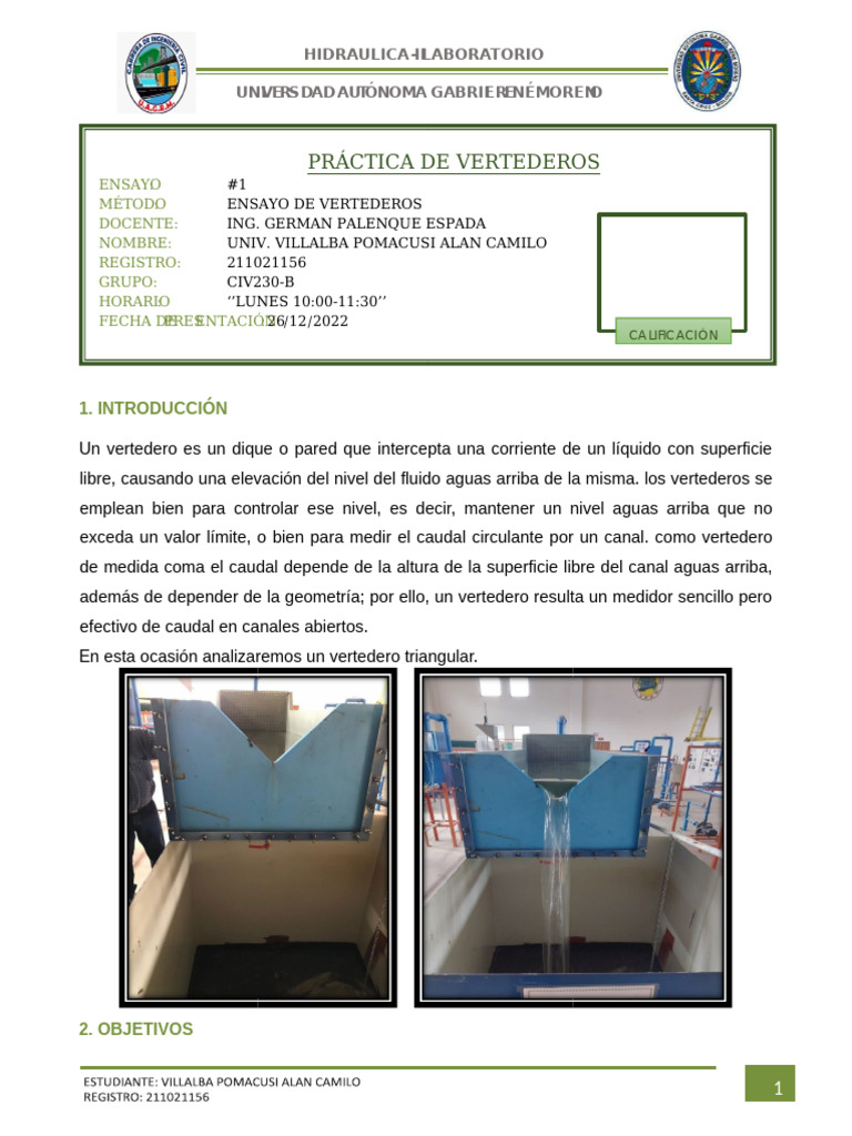 Análisis del Vertedero Triangular en Hidráulica | PDF | Descarga ...