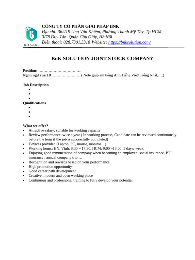 JD BNK Solution - Template | PDF