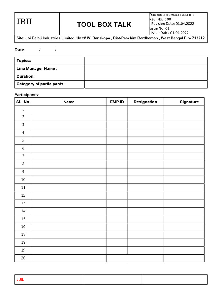 Tool Box Talk | PDF