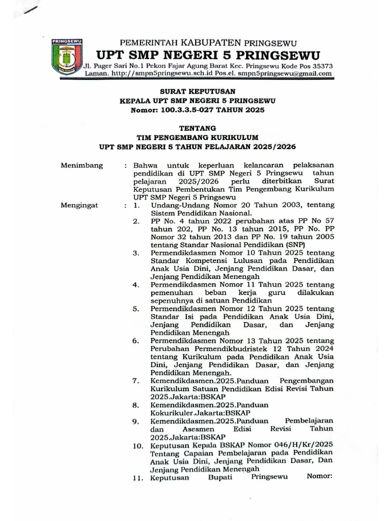 SK Tim Pengembang Kurikulum | PDF