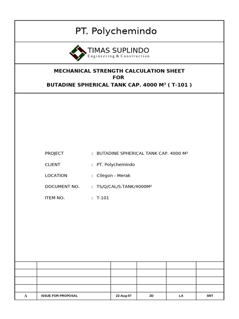 Butadiene Tank Strength Calculation Sheet | PDF | Bending | Stress ...
