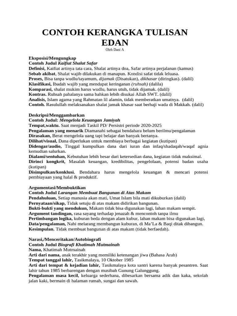 Contoh Kerangka Tulisan Edan | PDF