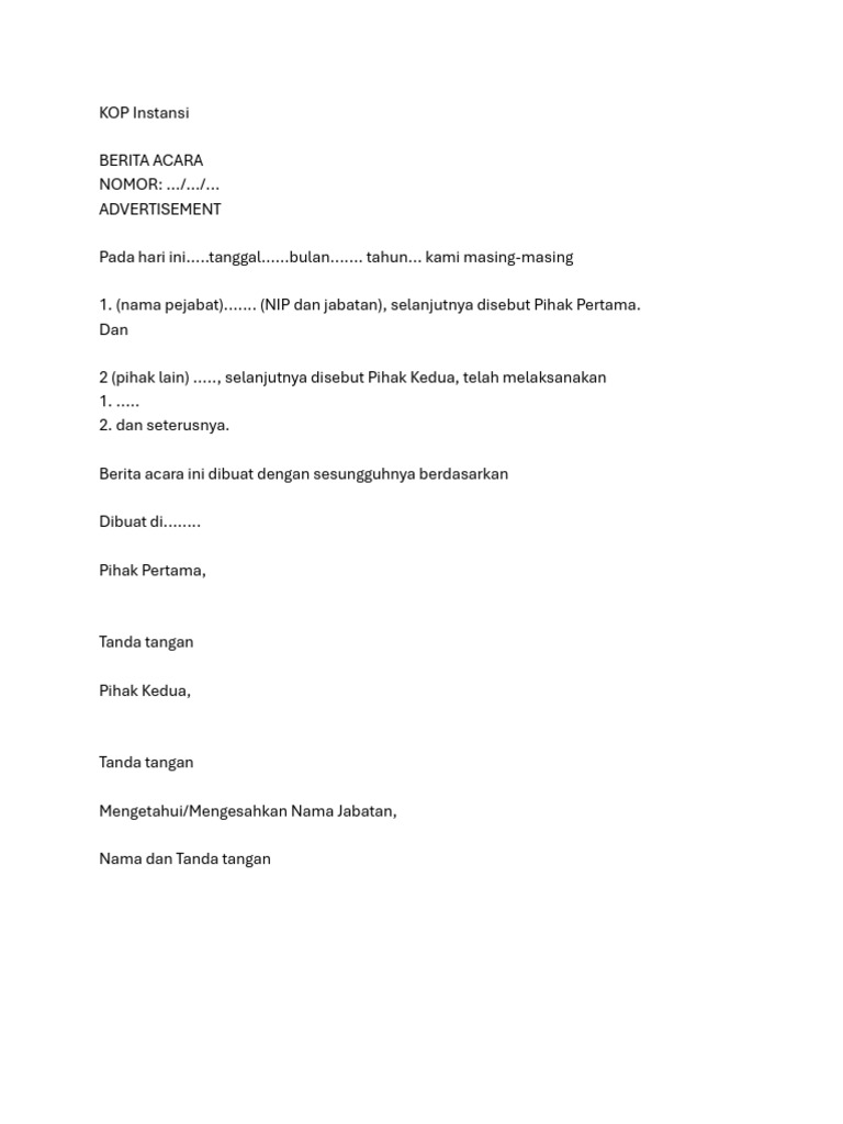 Contoh Format Berita Acara Resmi | PDF