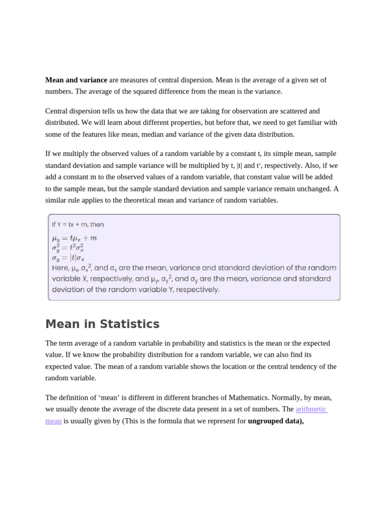 Statistical Inference For Management Mean and Variance | PDF | Variance ...