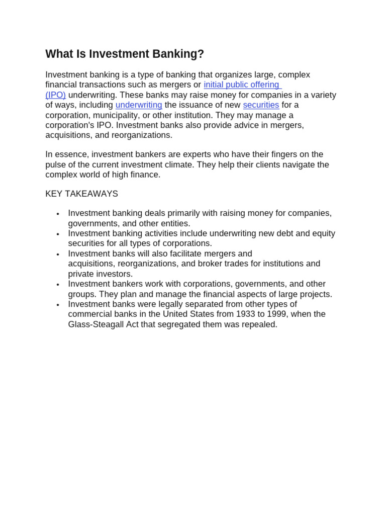 Understanding Investment Banking Basics | PDF | Investment Banking ...