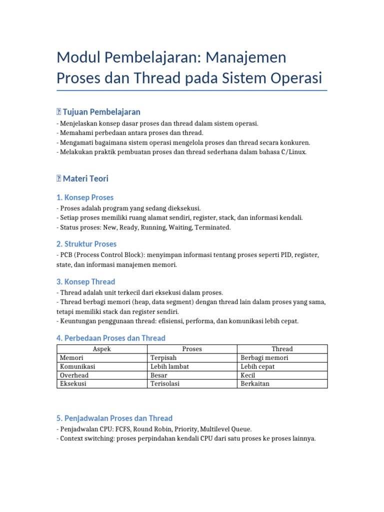 Manajemen Proses dan Thread di Linux | PDF