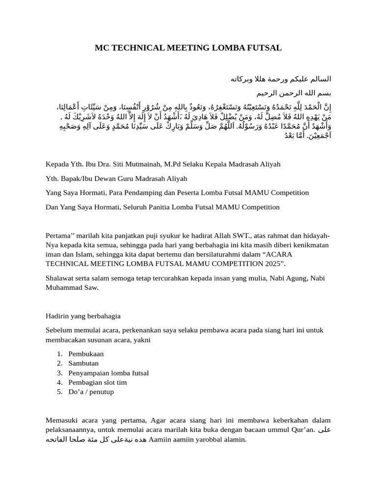 MC Technical Meeting Lomba Futsal | PDF