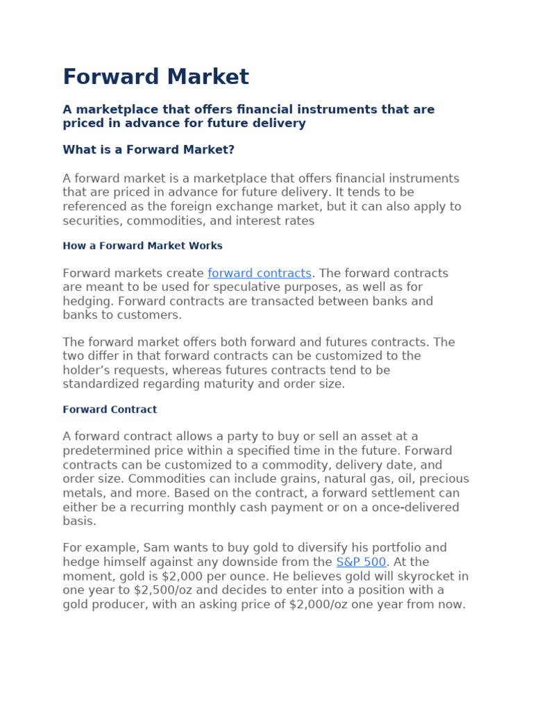Understanding Forward Markets | PDF | Futures Contract | Derivative ...