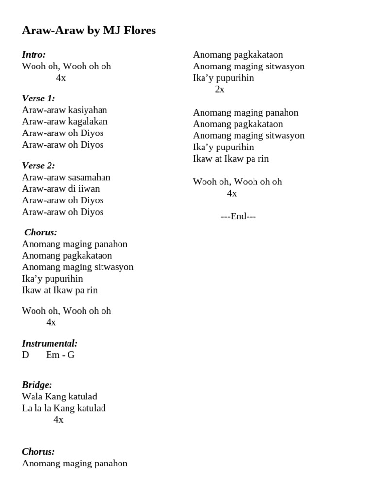 Araw Araw by Mj Flores Lyrics | PDF