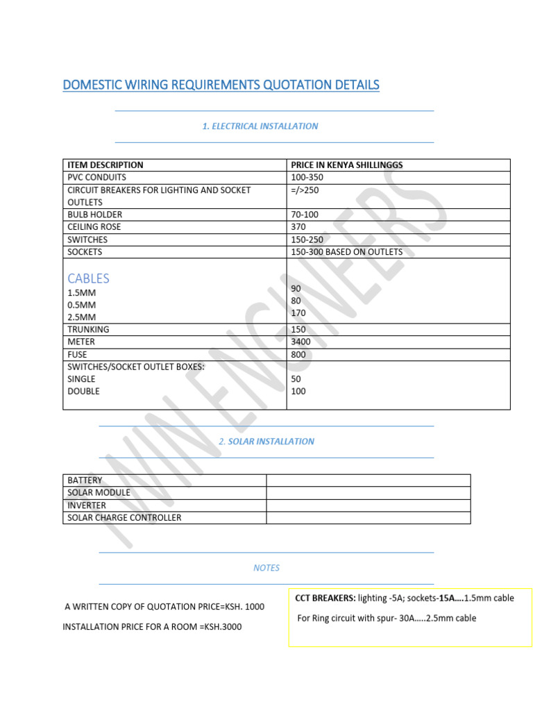 House Wiring Quotation Details Kenya | PDF