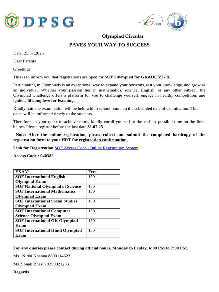SOF Olympiad Circular - 25-26 | PDF