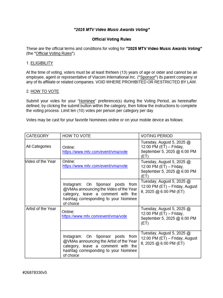 2025 Vma Voting Rules | PDF | Legal Liability