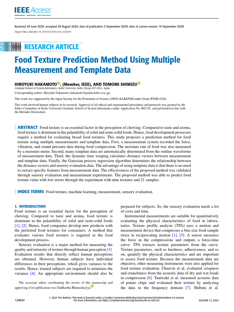 Food Texture Prediction Method Using Multiple Measurement and Template ...