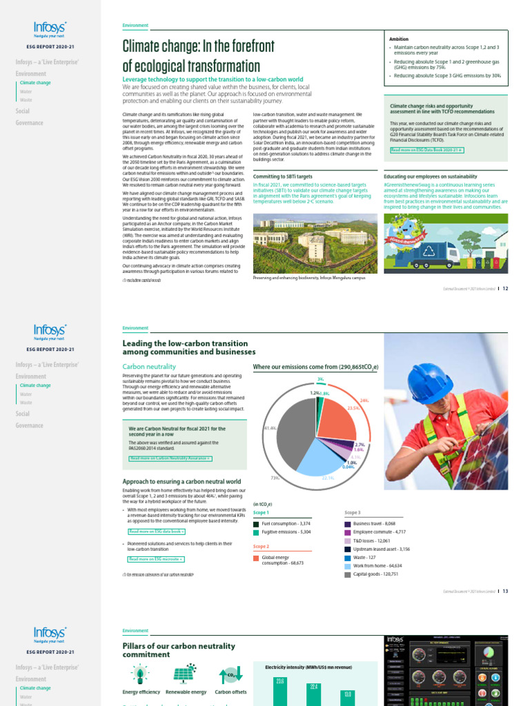 Infosys ESG Report 2020-21: Renewable Energy Insights | PDF | Climate ...