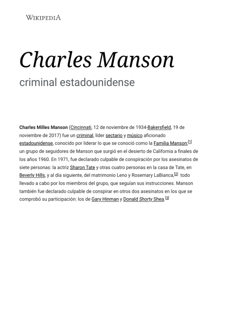 Charles Manson - Wikipedia, la enciclopedia libre | PDF | Charles ...