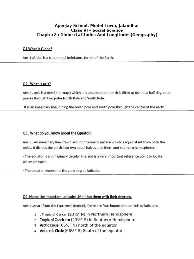 Class 6 Geography Chapter - 2 - Globe - Latitudes Longitudes EXTRA ...