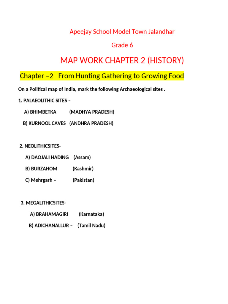 Archaeological Sites Map for Class 6 | PDF