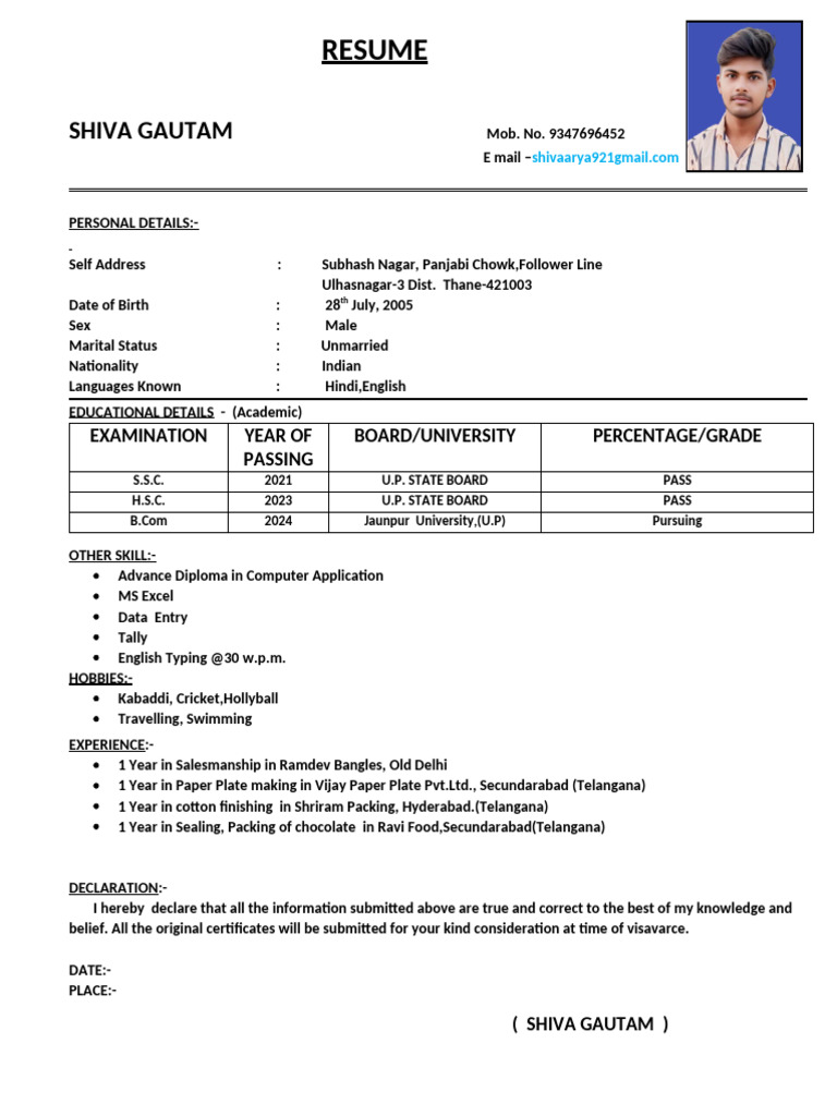 Shiva Gautam's Biodata Resume | PDF