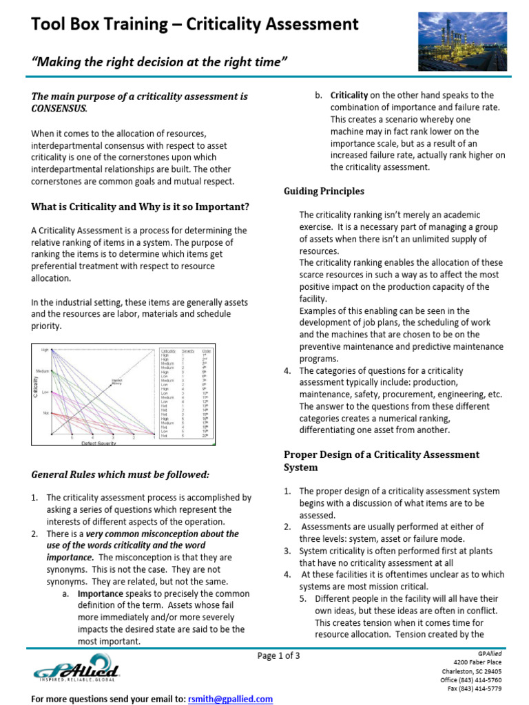 Tool Box Training - Criticality Assessment | PDF | Reliability Engineering