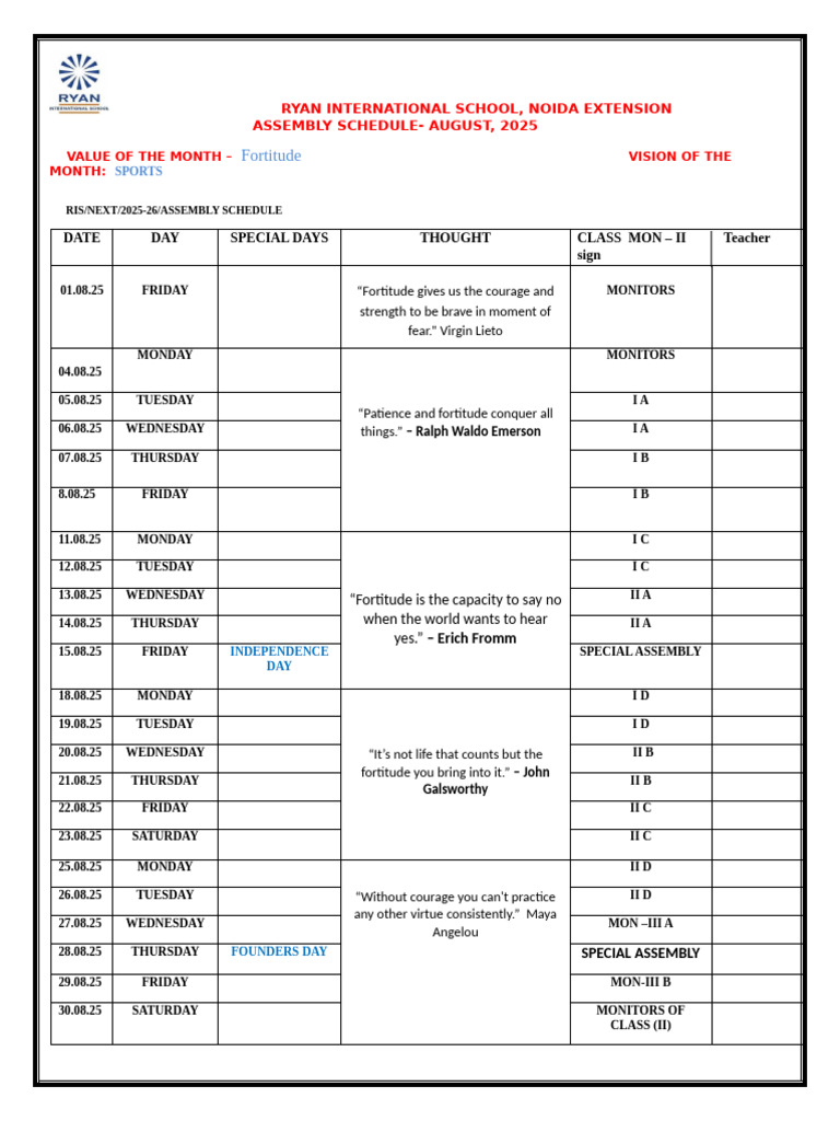 Assembly Planner- AUGUST 2025 (1) | PDF | Courage | Spirituality