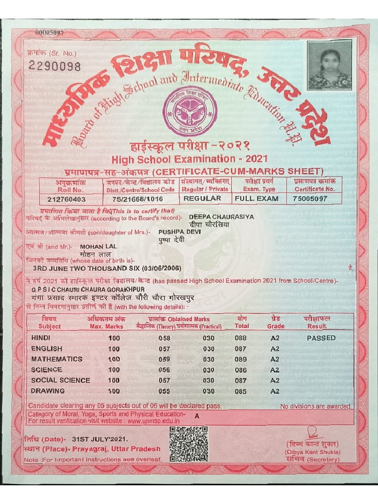 High School Marksheet | PDF