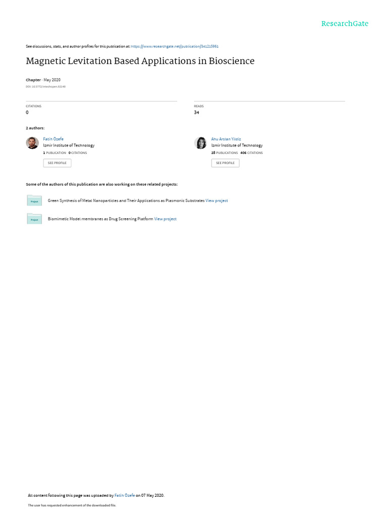 Magnetic_Levitation_Based_Applications_in_Bioscience | PDF | Physical Sciences | Magnetism