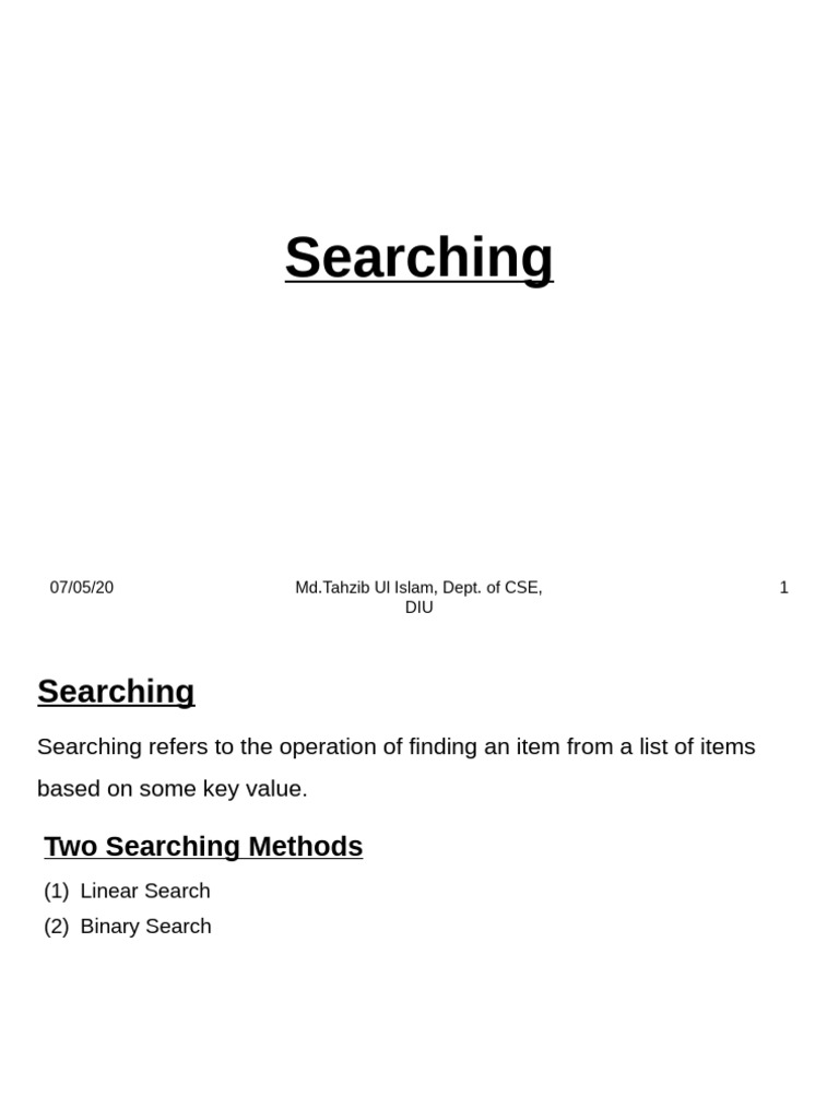 Searching Techniques Linear And Binary Pdf Algorithms Algorithms
