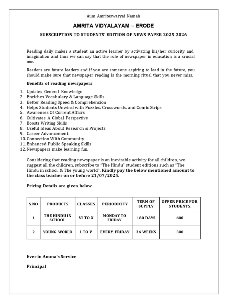 Student Newspaper Subscription 2025-2026 | PDF