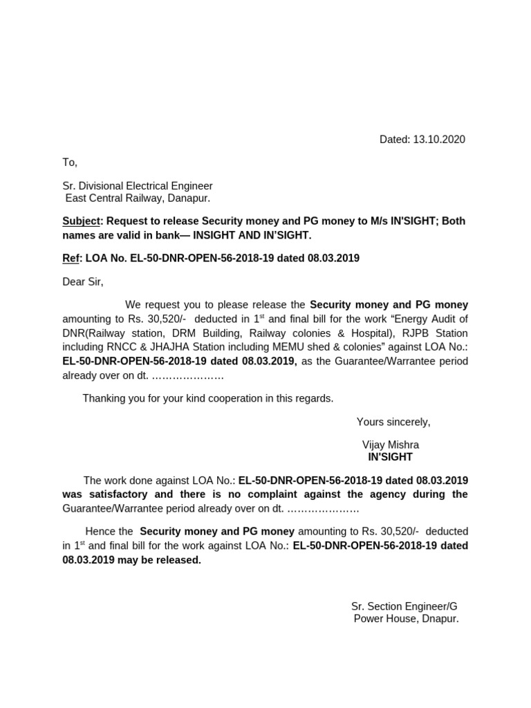Release of Security Money | PDF