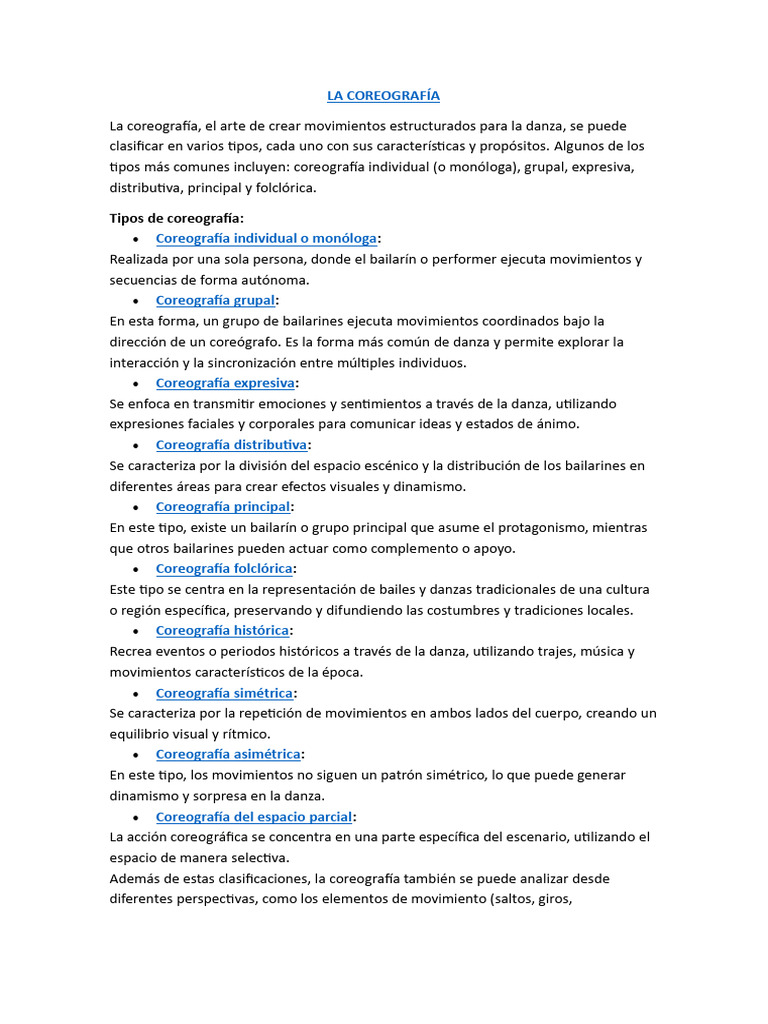 La Coreografía | PDF | Bailes | Coreografía