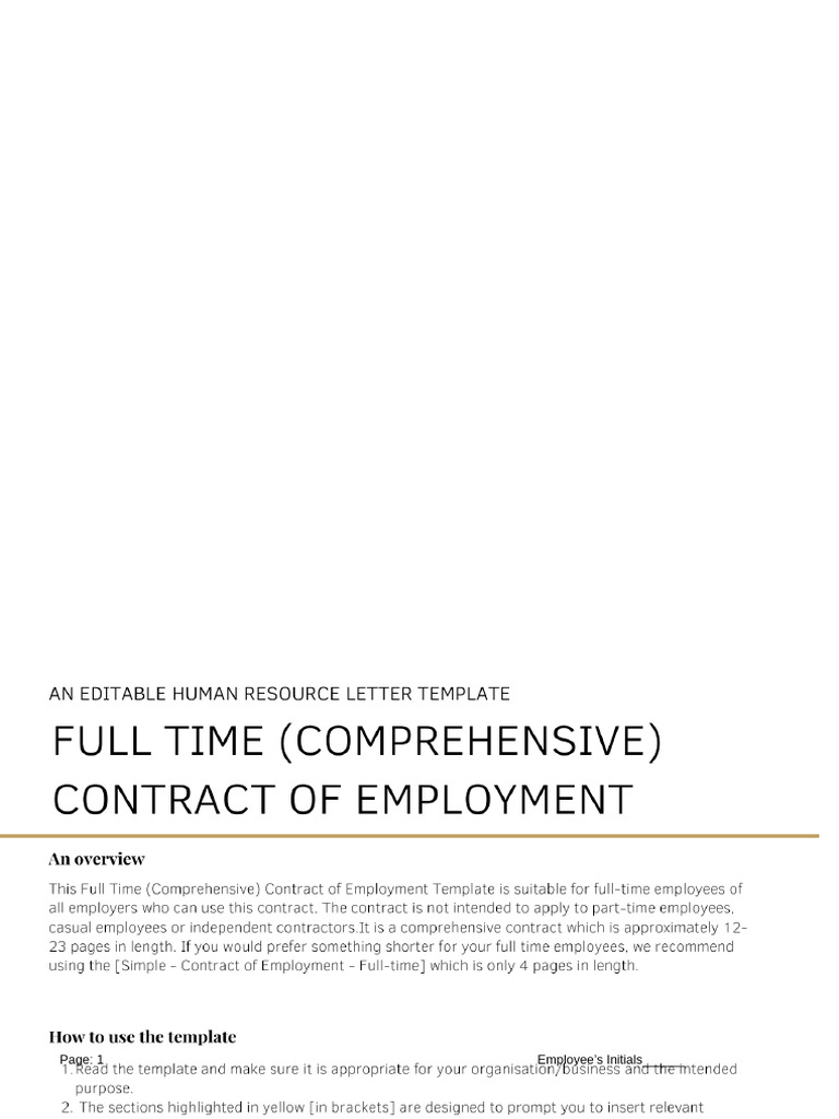 Full-Time Employment Contract Template | PDF | Salary | Employment