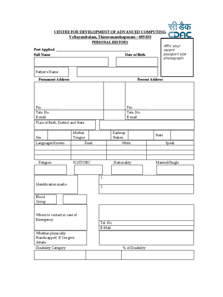 Personal History Form | PDF | Wellness